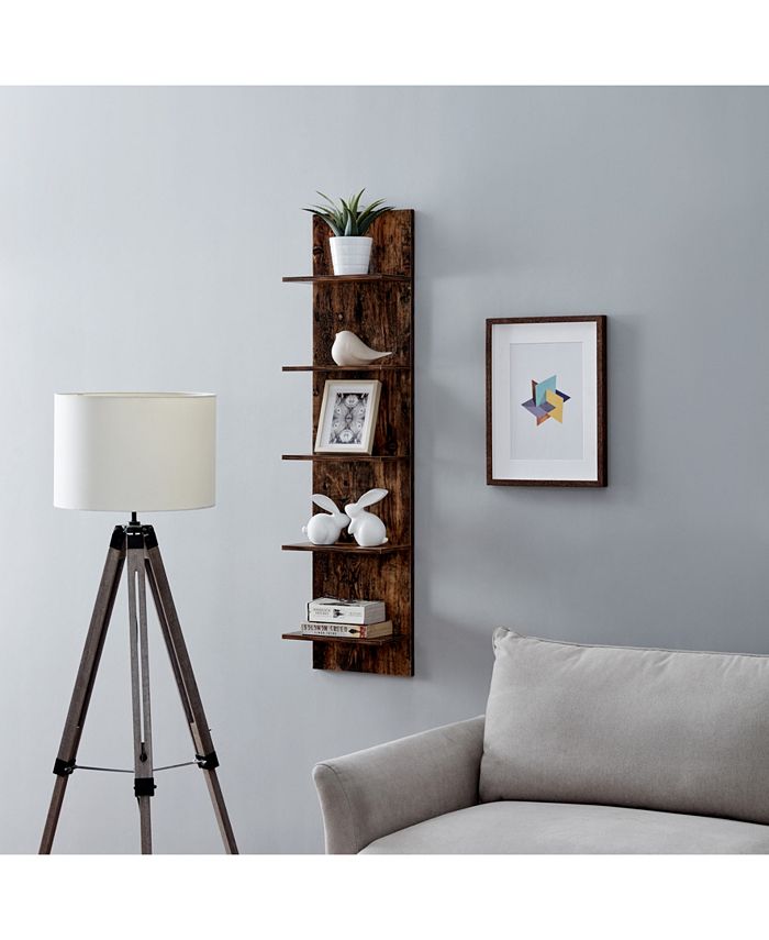 Danya B Pine Grain Finish Wide 5-Tiers Column Wall Shelf - Macy's