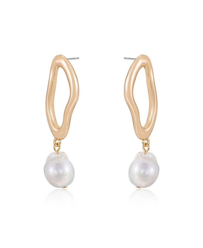 ETTIKA Open Circle 18K Gold-Plated and Cultured Freshwater Pearl Dangle Earrings - Macy's