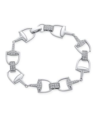 Bling Jewelry Horse Snaffle Bits Equestrian Link Bracelet For Women Cow Gift Cubic Zirconia CZ ...