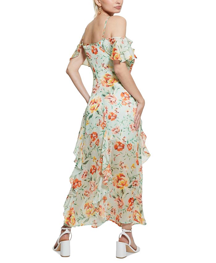 GUESS Women's Meadows Floral Print Ruffled Maxi Dress - Macy's