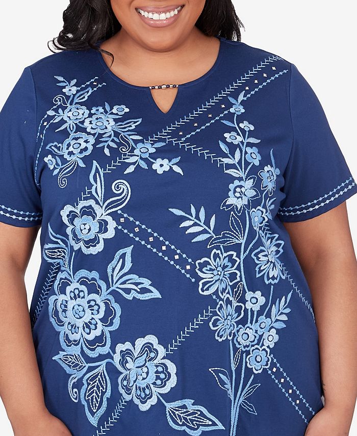 Alfred Dunner Plus Size Bayou Monotone Embroidery Top - Macy's