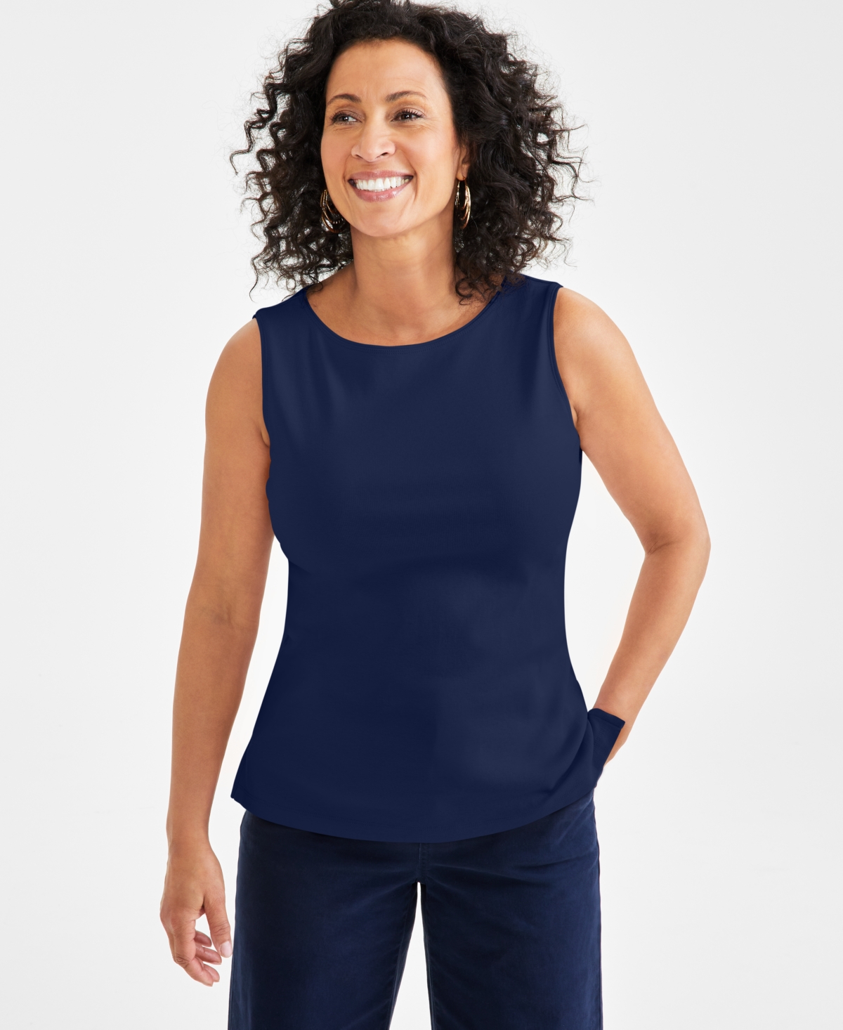 Click here for Style & Co Womens Cotton Boat-Neck Sleeveless Top... prices