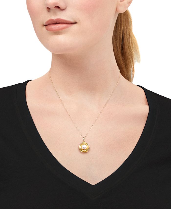 Honora Cultured Freshwater Pearl (7-1/2mm) Flower 18" Pendant Necklace ...