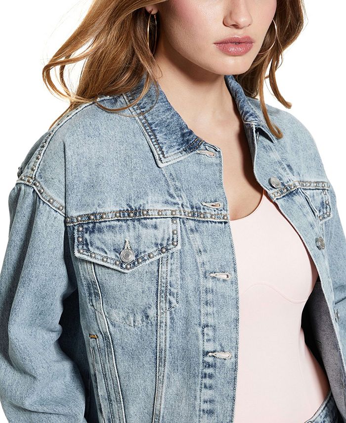GUESS Women's Clara Printed-Back Denim Jacket - Macy's