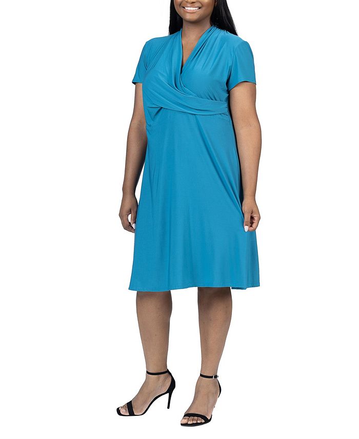24seven Comfort Apparel Plus Size Short Sleeve Rouched Wrap Dress - Macy's