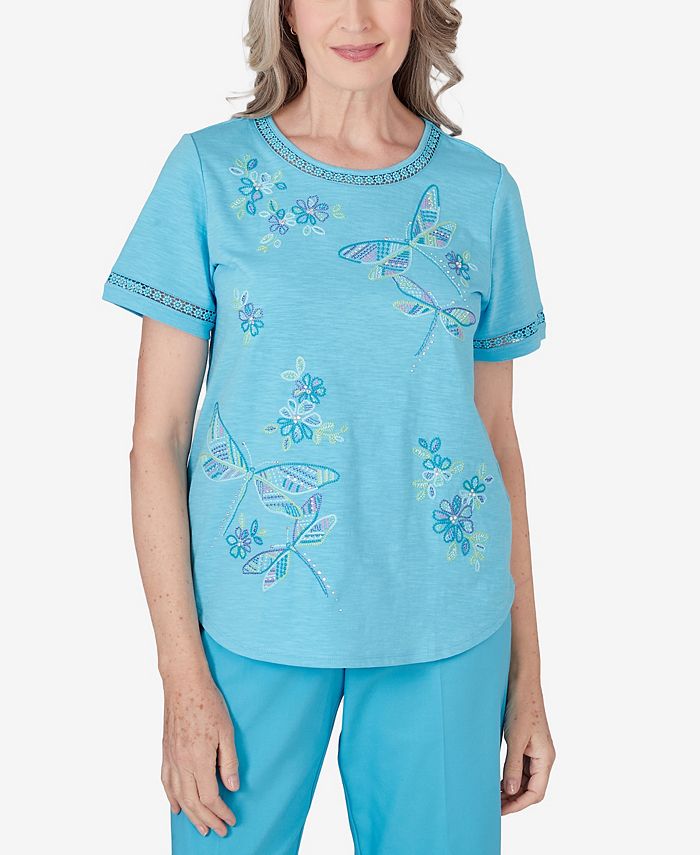 Alfred Dunner Women's Summer Breeze Dragonfly Embroidery Top - Macy's