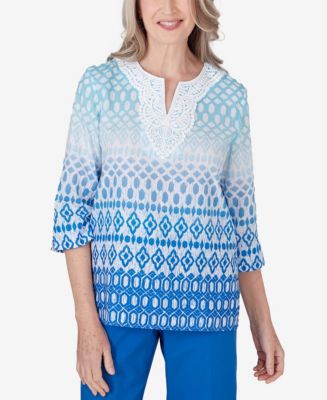 Alfred Dunner Petite Neptune Beach Ombre Diamond Print Tunic - Macy's