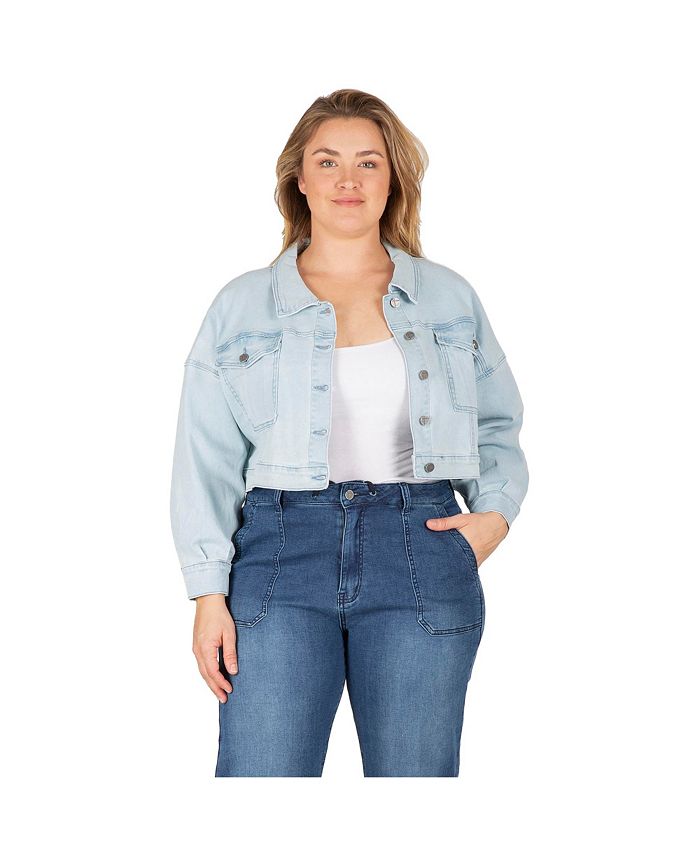 Standards & Practices Women's Plus Size Cropped Denim Trucker Jacket ...