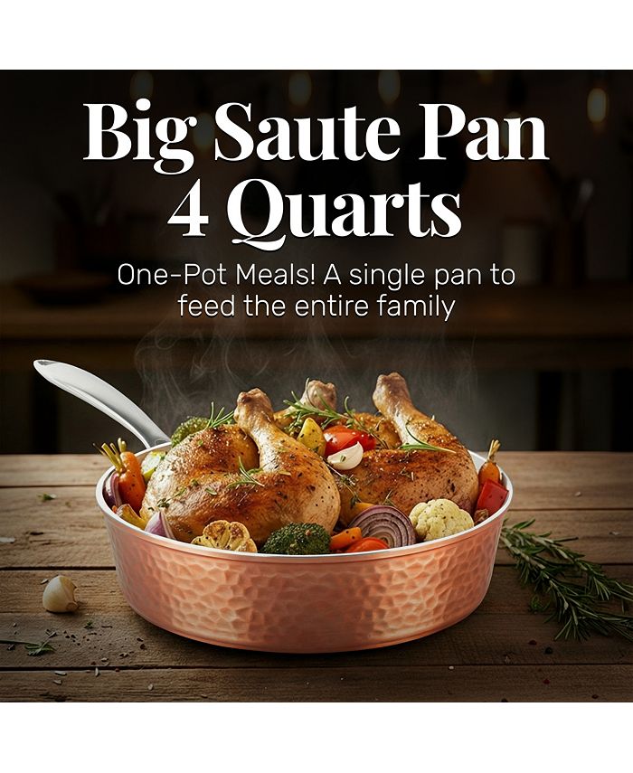 Gotham Steel Hammered Copper 4-Quart Ti-Cerama Nonstick Deep Saute Pan ...