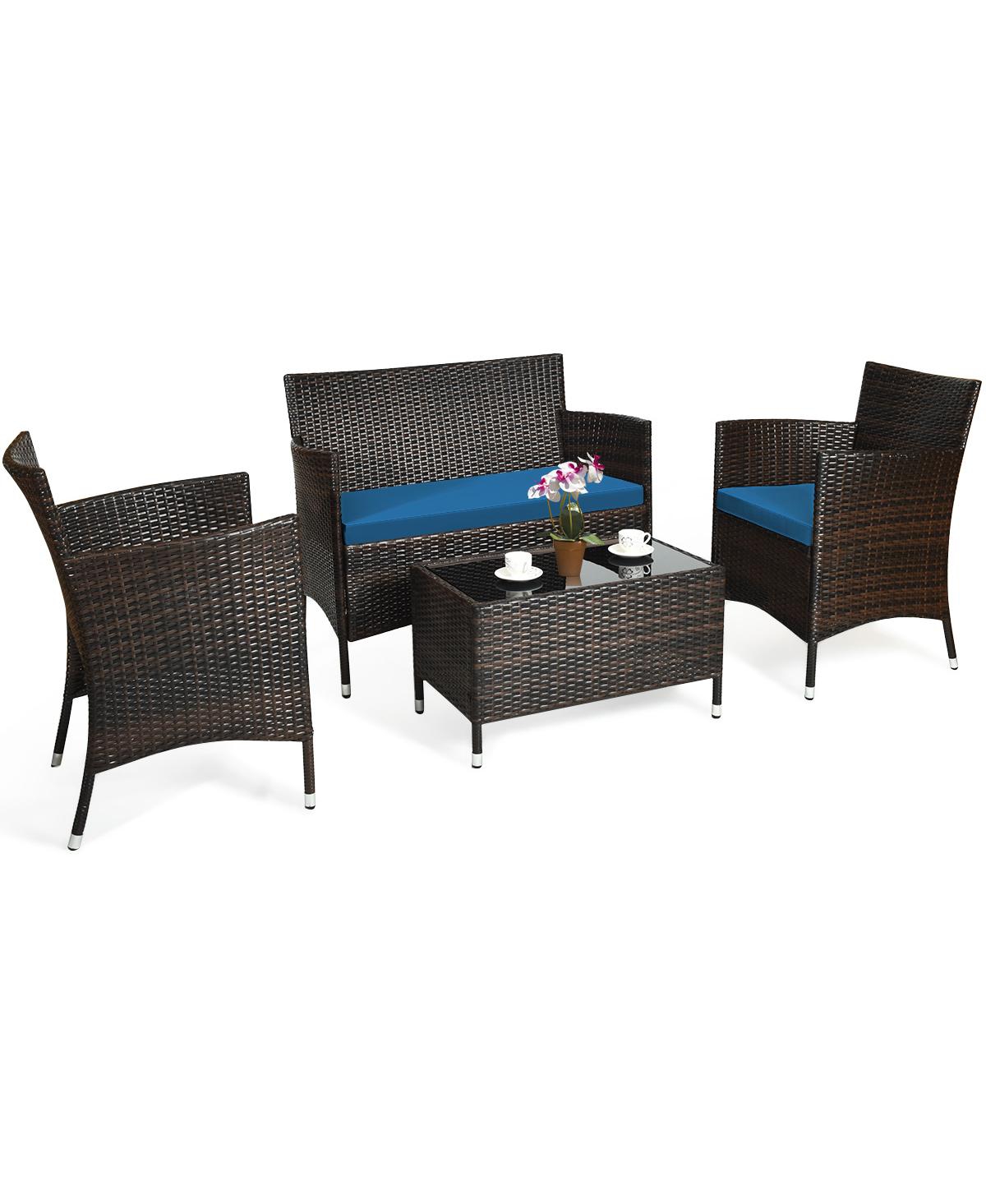 Click here for 4PCS Rattan Patio Furniture Set Cushioned Sofa Cha... prices