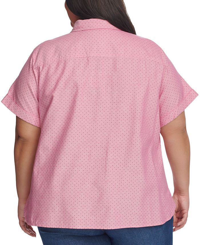 Tommy Hilfiger Plus Size Cotton Pin-Dot Camp Shirt - Macy's