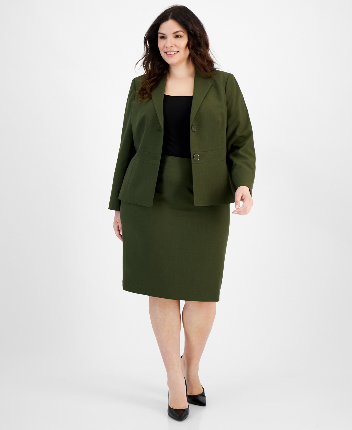 Click here for Le Suit Plus Size Crepe Collarless Jacket & Slim P... prices