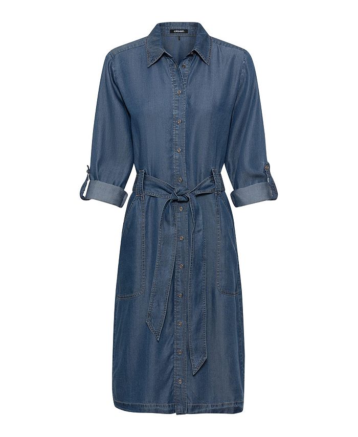 Olsen Women's Denim Shirt Dress with Belt & Roll Tab Sleeve Detail - Macy's