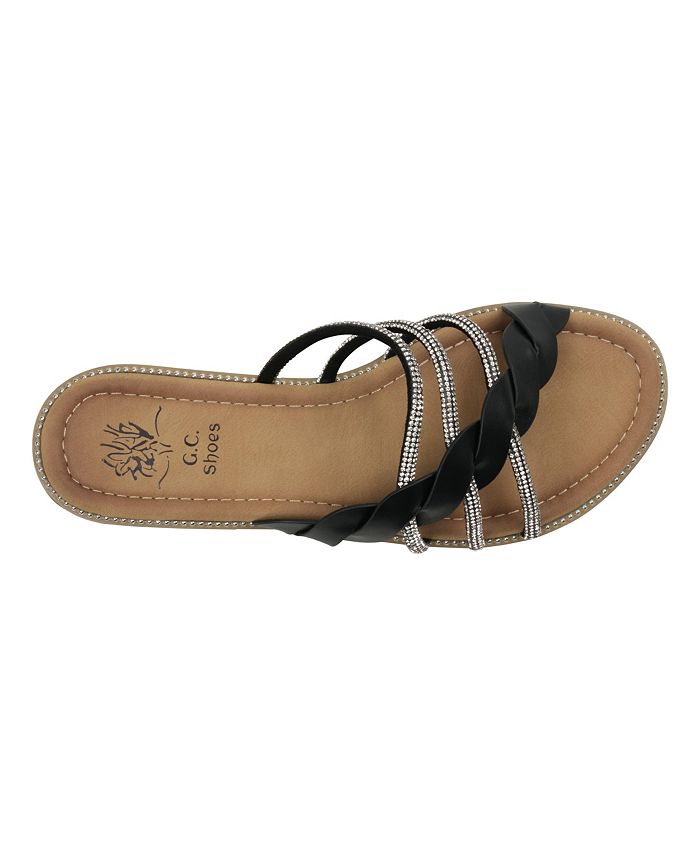 GC Shoes Women's Jolie Strappy Embellished Slip On Flat Sandals - Macy's