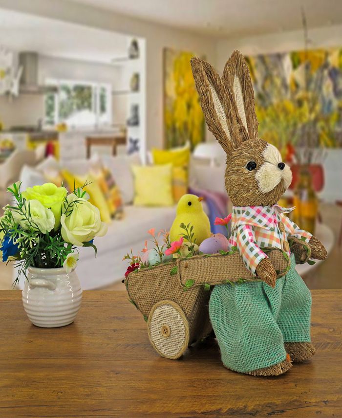 National Tree Company 14" Easter Bunny Pulling Wagon - Macy's