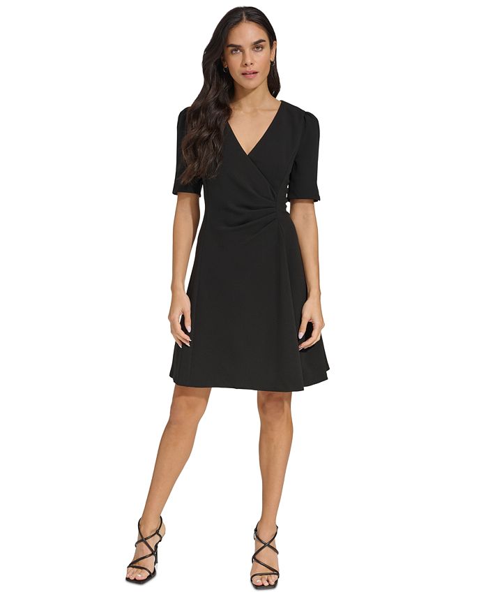 DKNY Women's Draped-Front Puff-Shoulder A-Line Dress - Macy's