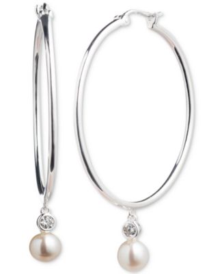 Lauren Ralph Lauren Sterling Silver Freshwater Pearl (6mm) Drop Hoop Earrings - Macy's