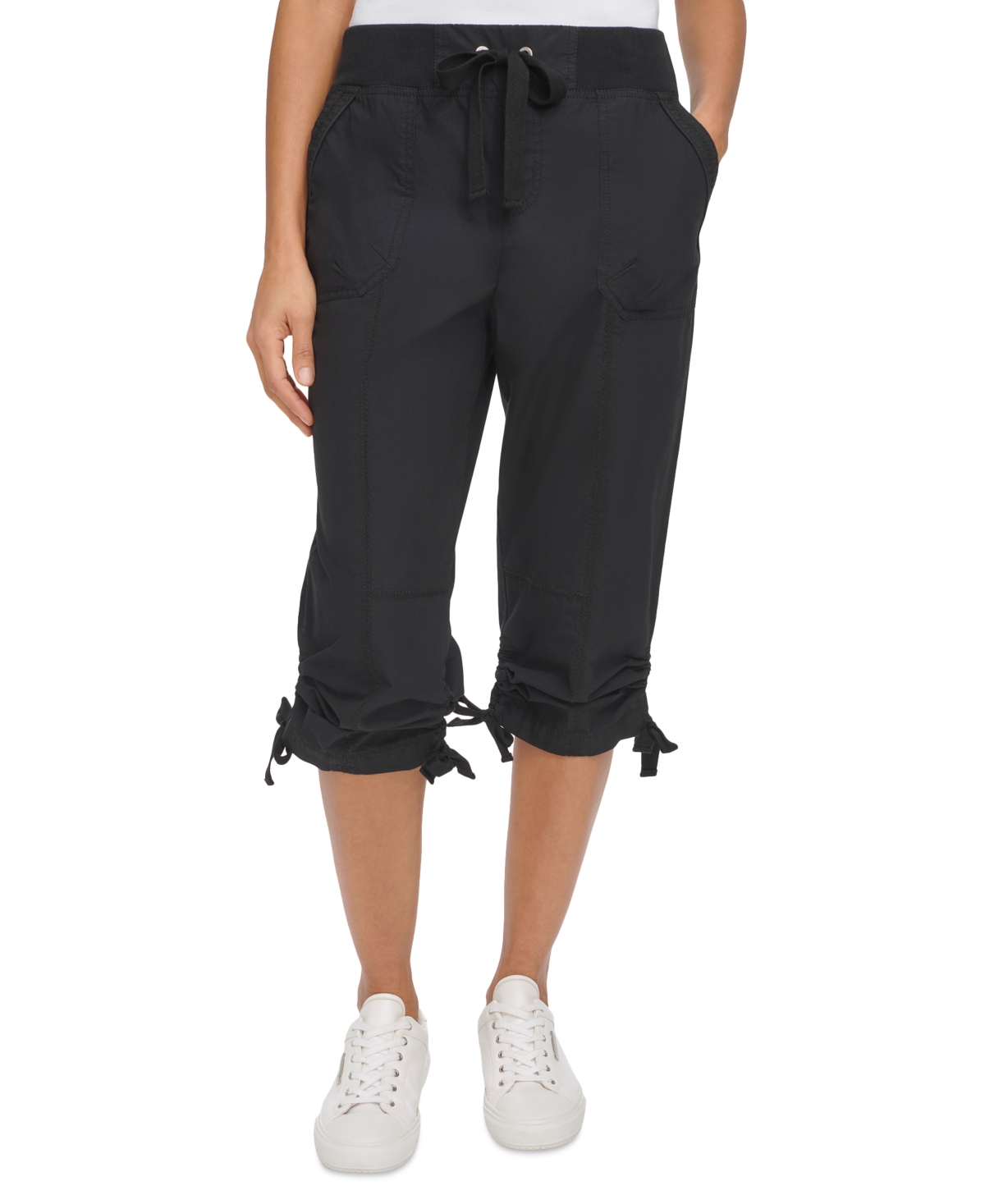 Calvin Klein Womens Convertible Cargo Capri Pants - Black