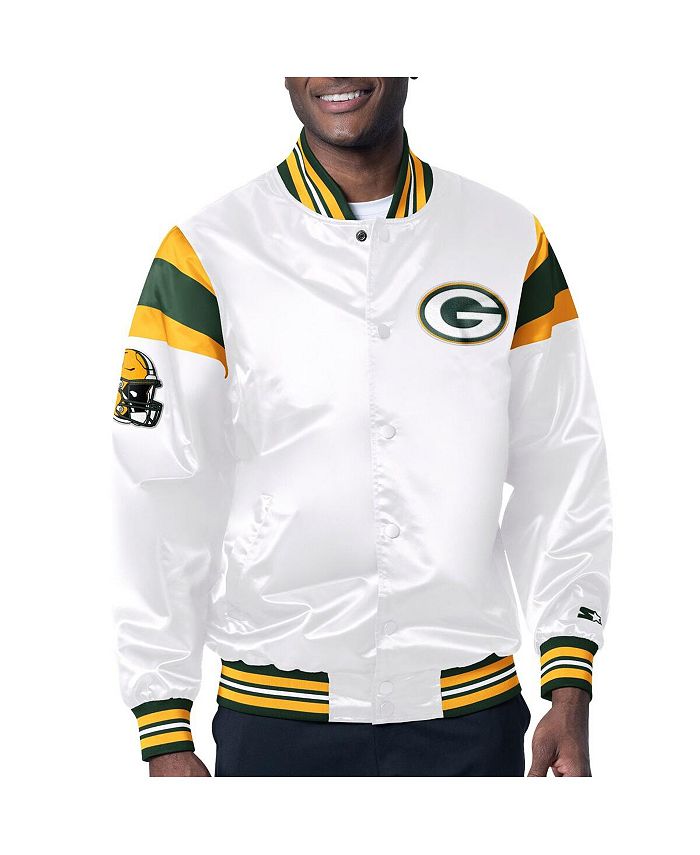 Starter Men's White Green Bay Packers Satin Full-Snap Varsity Jacket ...