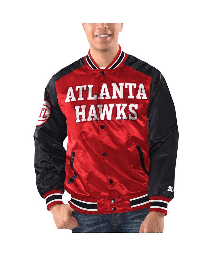 Starter Men's Red, Black Atlanta Hawks Renegade Satin Full-Snap Varsity ...