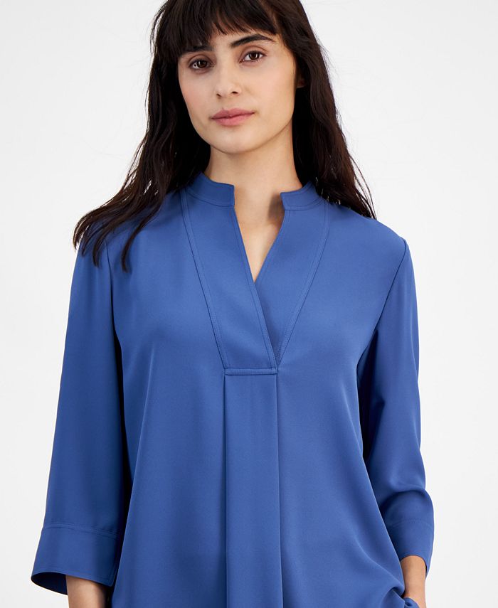 Anne Klein Women's Split-Neck 3/4-Sleeve Tunic Top - Macy's