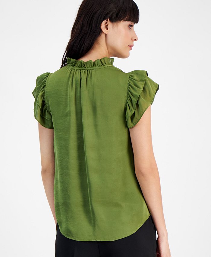 Anne Klein Womens Tie Neck Ruffle Sleeve Blouse Macys