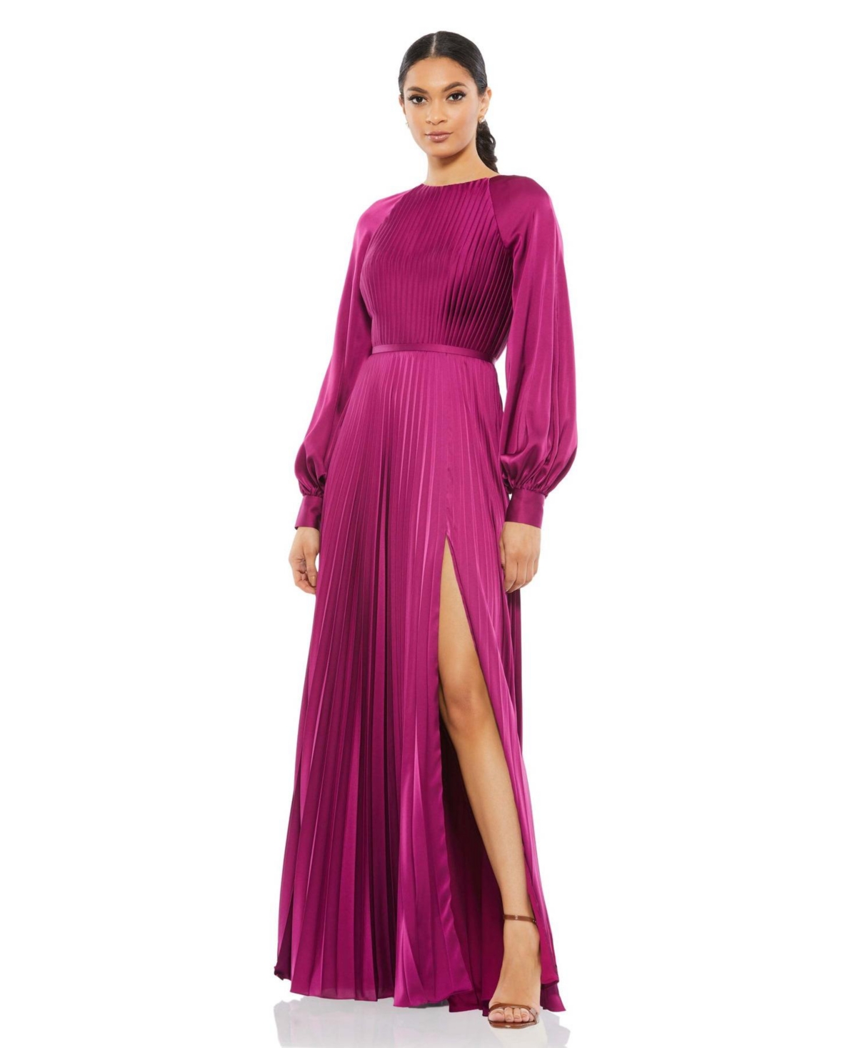Click here for Mac Duggal Womens Ieena Long Sleeve Pleated High N... prices