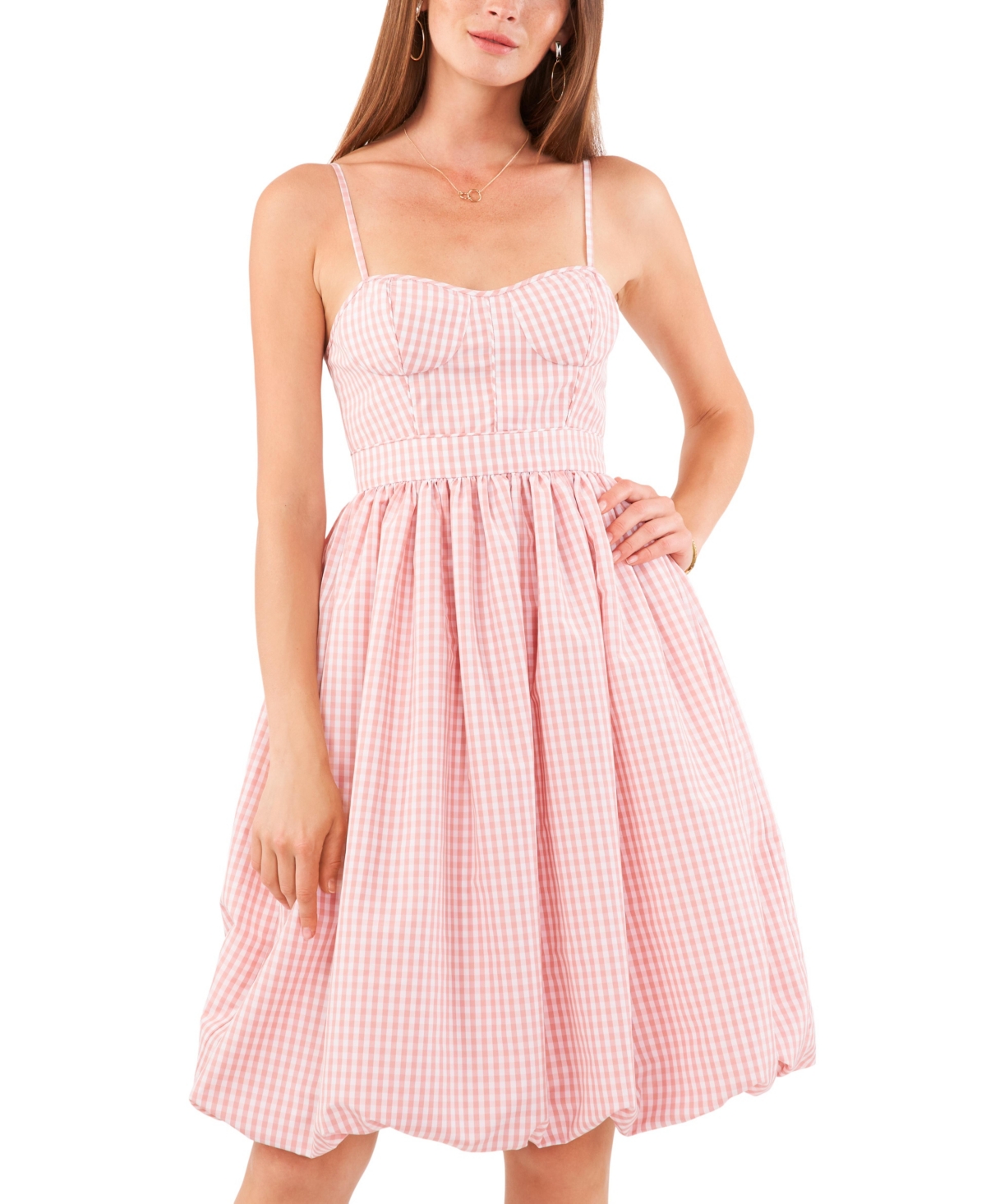 Click here for 1.state Womens Gingham Bubble Hem Dress - Rose Lin... prices
