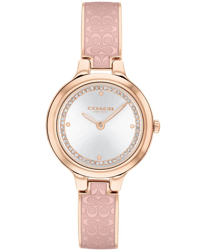 COACH Women's Chelsea Gold-Tone and Light Pink Signature C Bangle Watch ...