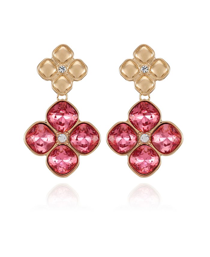 T Tahari Gold-Tone Rose Glass Stone Clip On Drop Earrings - Macy's