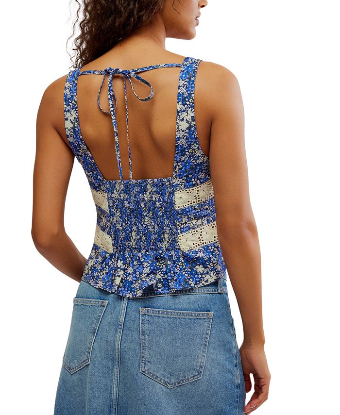 Free People Women's Kiana Floral Print Eyelet Lace Sleeveless Cotton ...