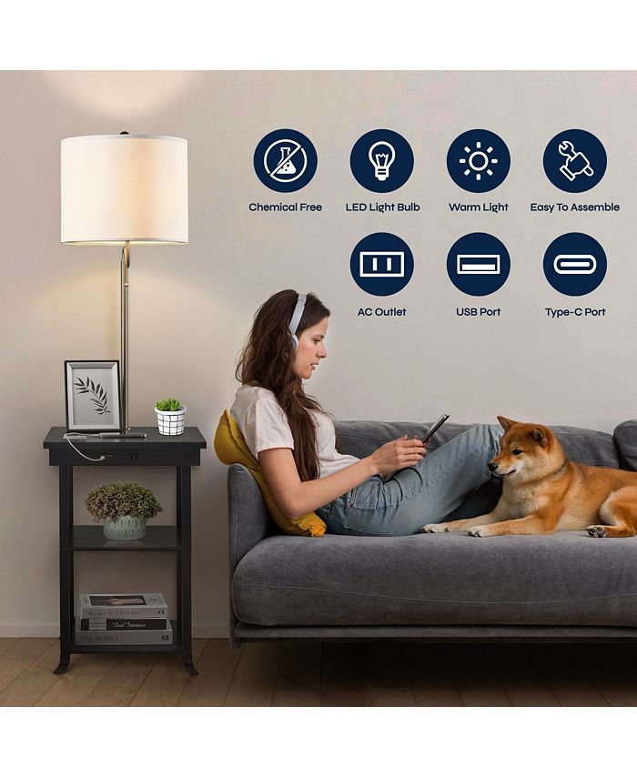 Atamin Ava - Bedside Table with Floor Lamp, USB and USB-C Ports ...