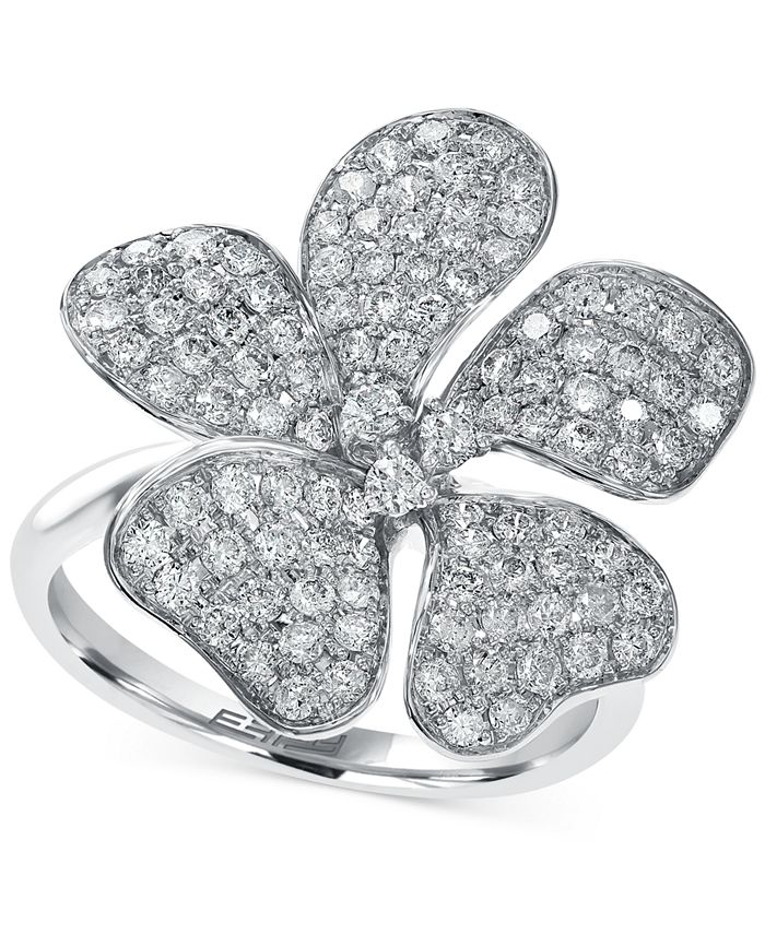 EFFY Collection EFFY® Diamond Flower Ring in 14k White Gold (1-1/10 ct ...