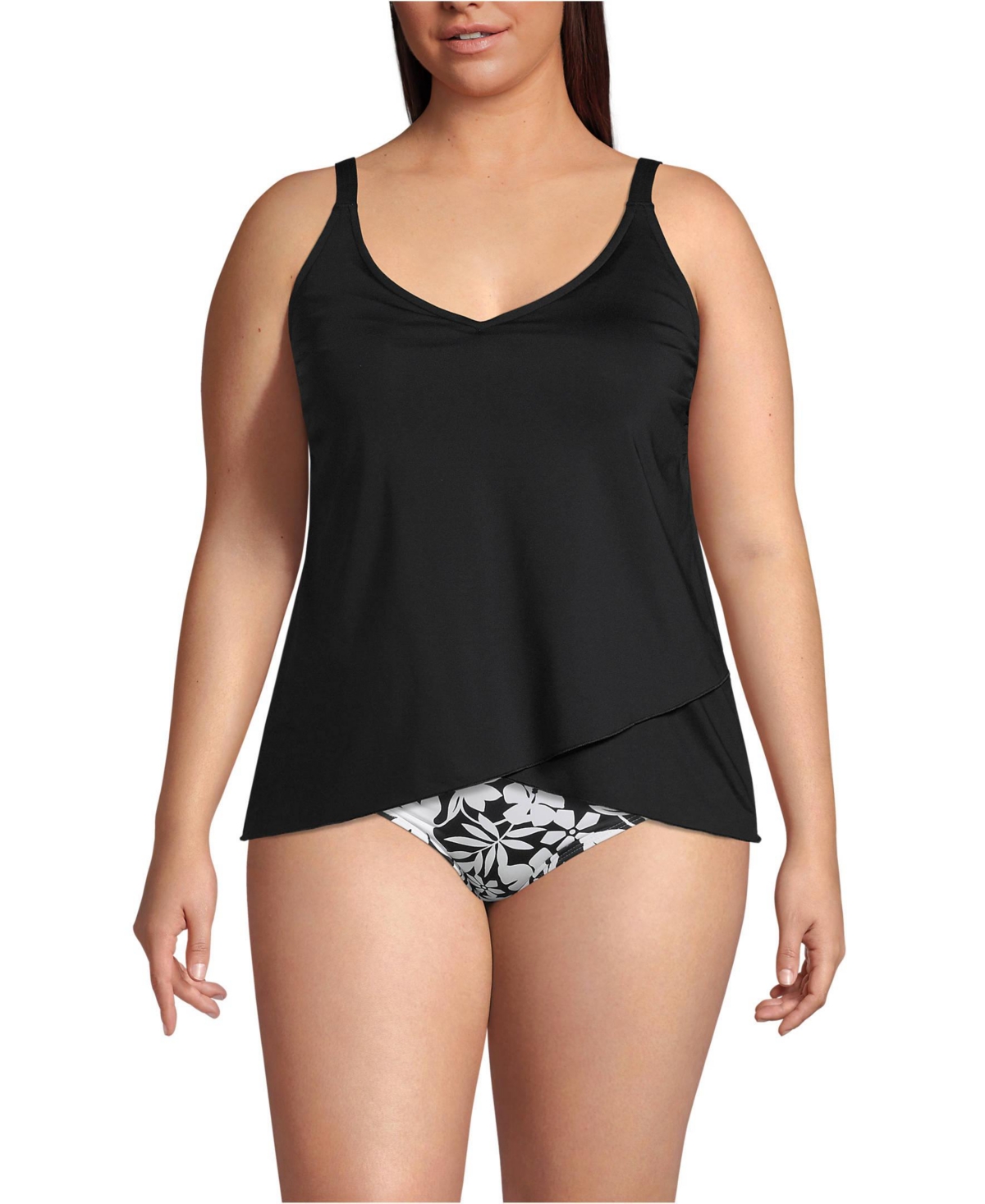 Click here for Lands End Plus Size Tulip Hem Tankini Top - Black prices