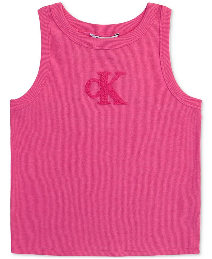 Calvin Klein Big Girls Ribbed Racerback Logo Tank Top - Macy's