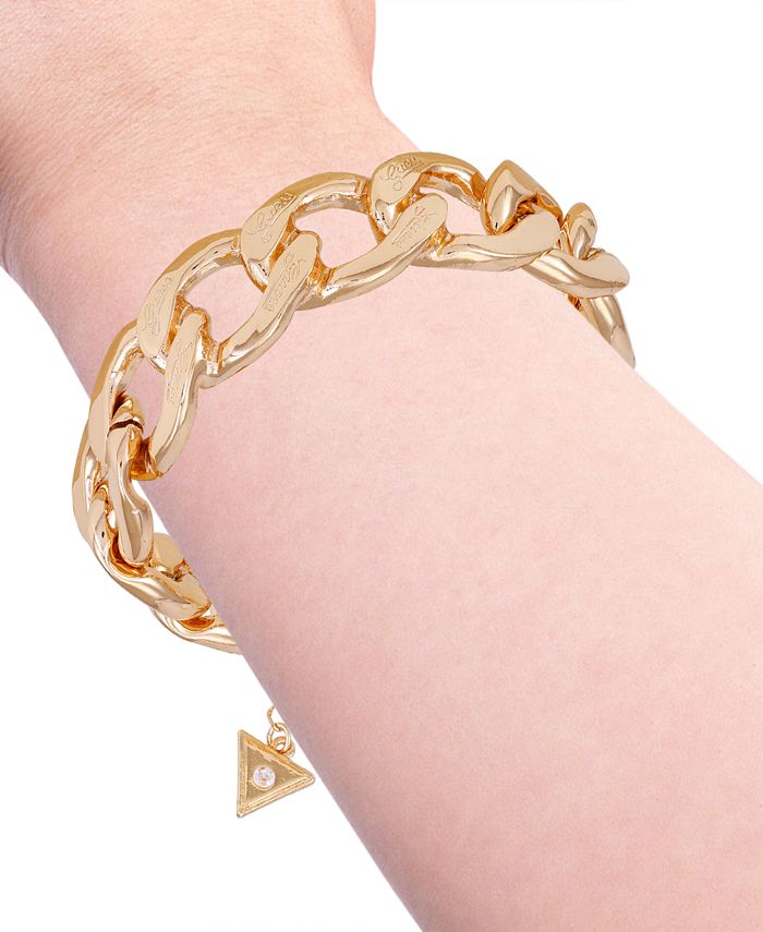 GUESS Gold-Tone Logo-Detail Graduated Chunky Curb Chain Bracelet - Macy's