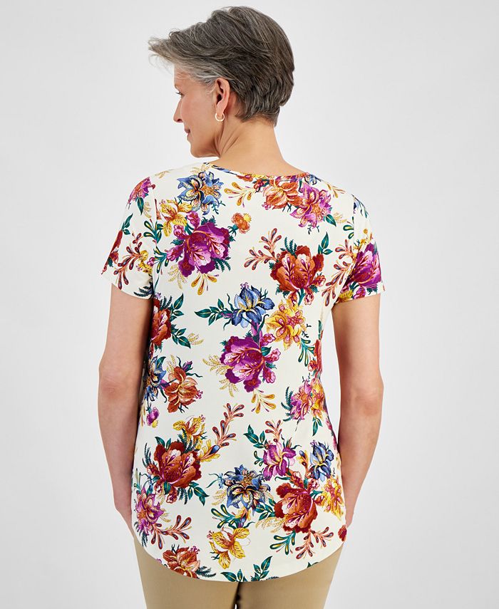 JM Collection Women's Scoop-Neck Short-Sleeve Knit Top, Created for ...