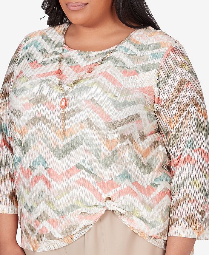 Alfred Dunner Plus Size Tuscan Sunset Textured Chevron Top with Twisted ...