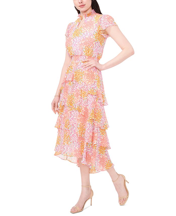 Sam & Jess Petite Short Sleeve Tiered Midi Dress - Macy's