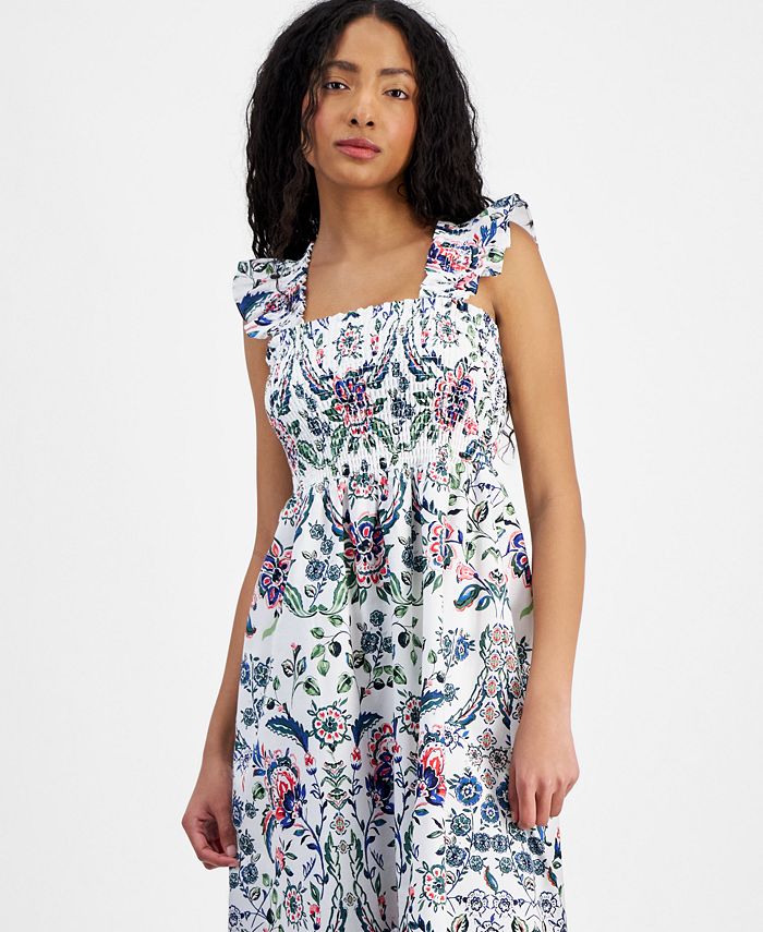 Anne Klein Women's Floral-Print Smocked Midi Dress - Macy's