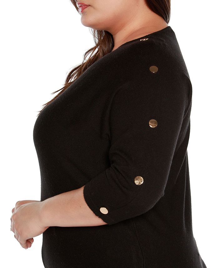 Belldini Plus Size Rivet-Trim Dolman-Sleeve Sweater - Macy's
