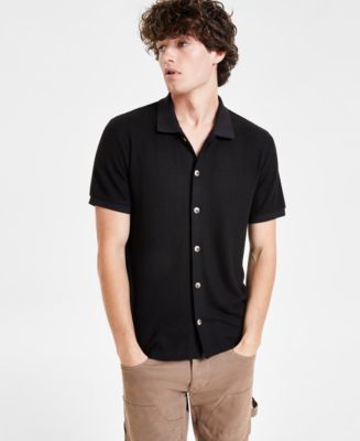 GUESS Men's Joshua Textured-Knit Button-Down Shirt - Macy's