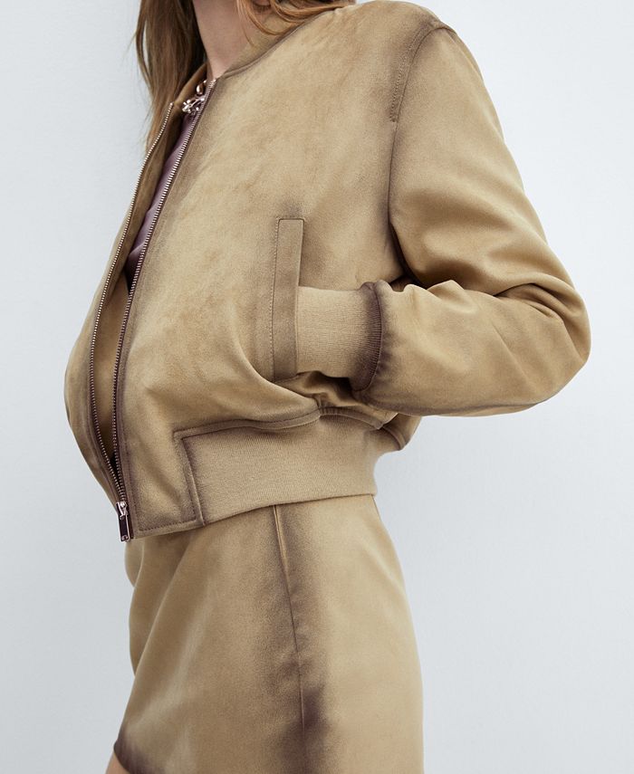 MANGO Women's Worn Leather-Effect Bomber Jacket - Macy's