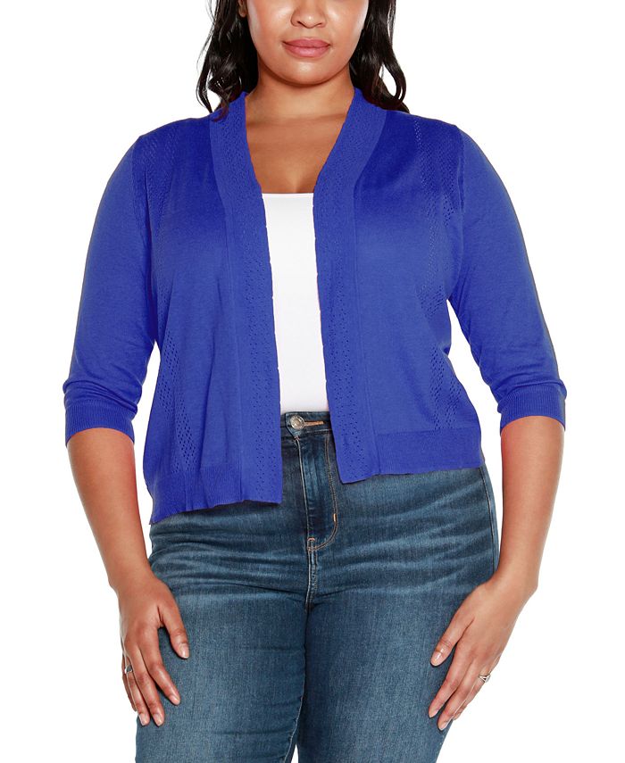 Belldini Plus Size 3/4 Sleeve Open Cardigan Sweater - Macy's