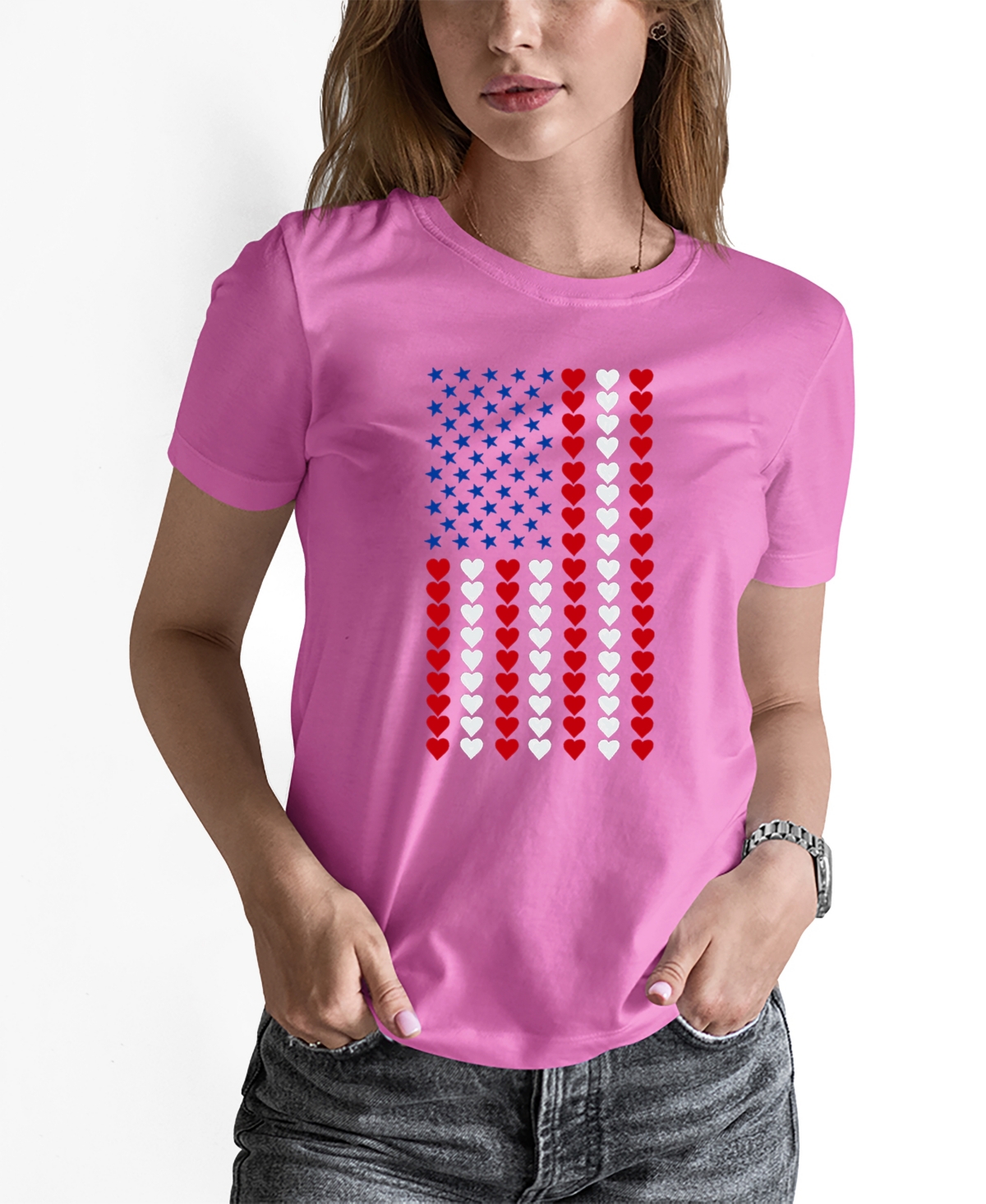 Click here for La Pop Art Womens Word Art Heart Flag T-Shirt - Pi... prices