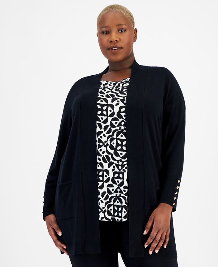 JM Collection Plus Size Open-Front Long-Sleeve Cardigan, Created for ...
