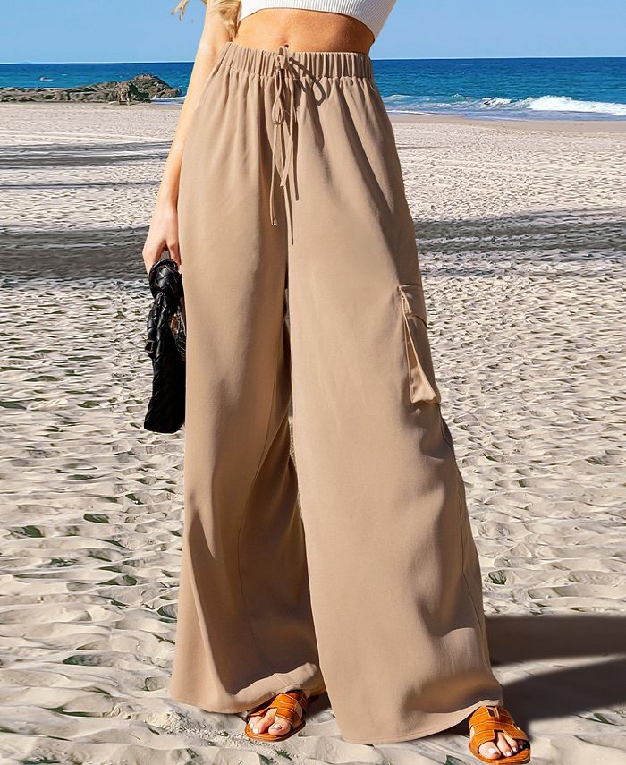 CUPSHE Women's Tan Elastic Waist Wide Leg Beach Pants - Macy's