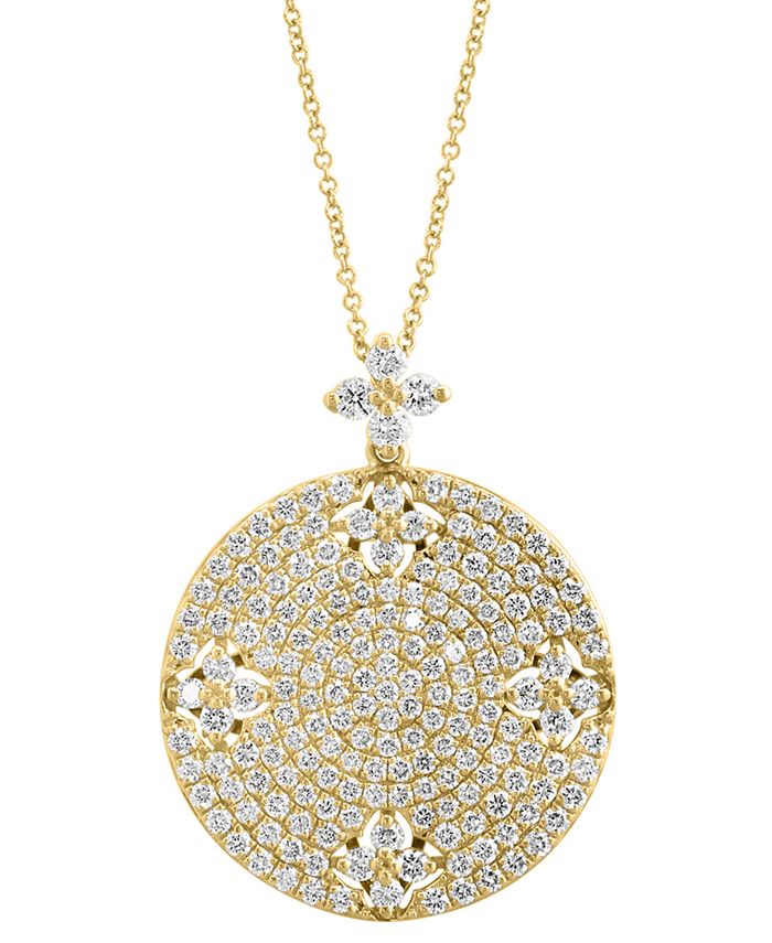 EFFY Collection EFFY® Diamond Flower Pavé Disc 18" Pendant Necklace (1 ...