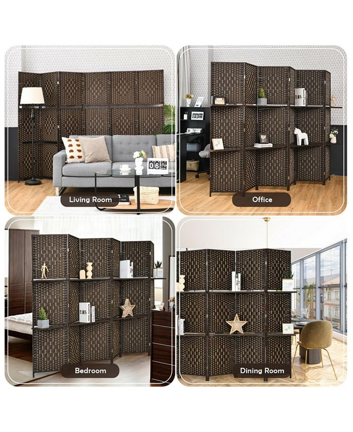 Slickblue 6 Panel Folding Weave Fiber Room Divider with 2 Display ...