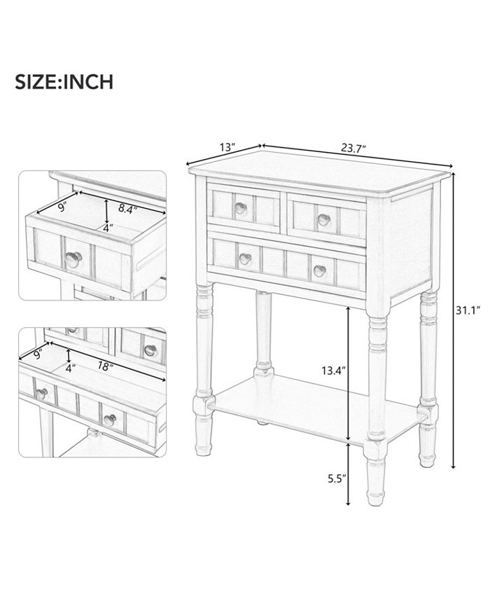 Simplie Fun Narrow Console Table, Slim Sofa Table With Three Storage ...